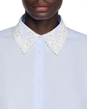 Sandro Gaia Lace Trim Shirt - Sky Blue