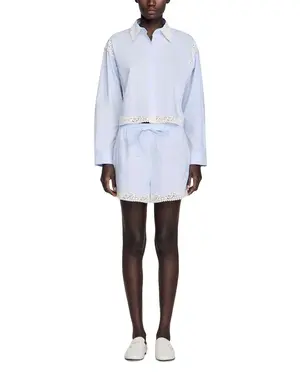 Sandro Gaia Lace Trim Shirt - Sky Blue