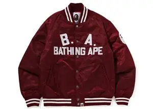 A BATHING APE Nylon Varsity Jacket - Burgundy