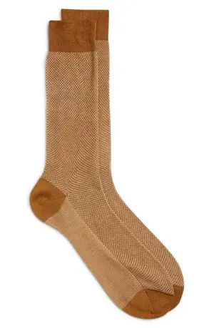 Canali Bird's Eye Jacquard Cotton Dress Socks - Brown