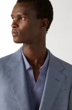 Zegna Regular Fit Glen Check Centoventimila Wool Suit - Light Blue