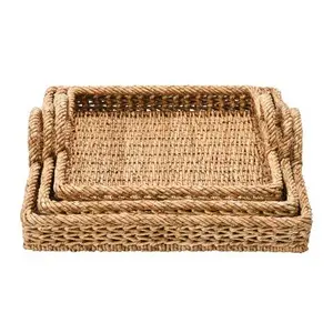 STORIED HOME S/3 Decorative Water Hyacinth Tray - Natural