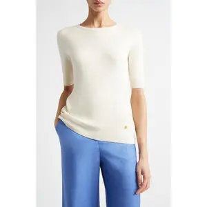 St. John Marlie Short Sleeve Silk & Cotton Sweater - Ecru