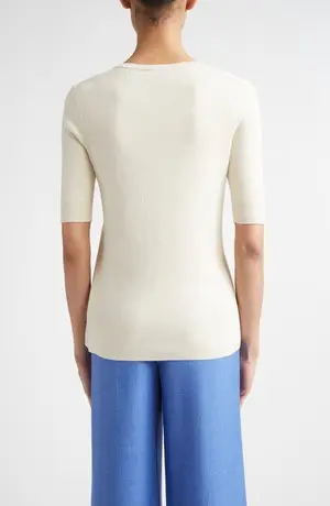 St. John Marlie Short Sleeve Silk & Cotton Sweater - Ecru