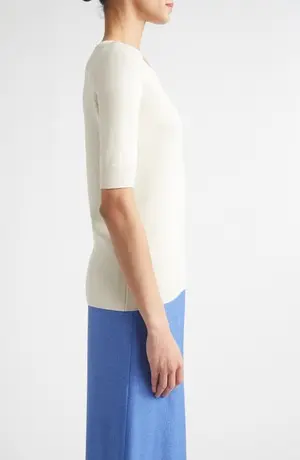St. John Marlie Short Sleeve Silk & Cotton Sweater - Ecru