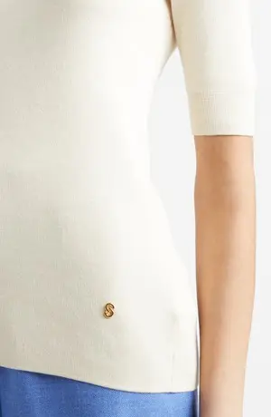 St. John Marlie Short Sleeve Silk & Cotton Sweater - Ecru
