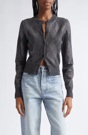 Alexander Wang Argyle Crop Wool Blend Cardigan