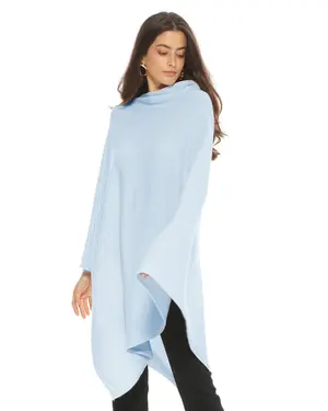 MONTICELLI CASHMERE Cashmere Long Poncho - Baby Blue
