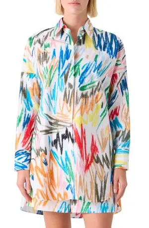 Akris Scribble Print Cotton Poplin Tunic