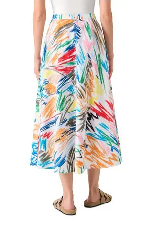Akris Scribble Print Cotton A-line Midi Skirt