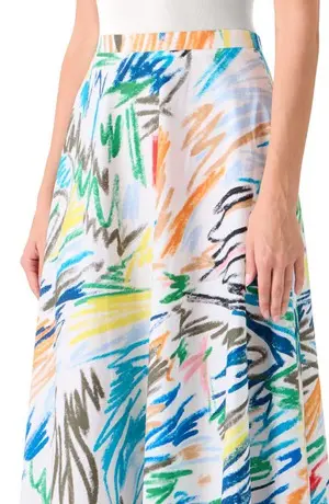 Akris Scribble Print Cotton A-line Midi Skirt