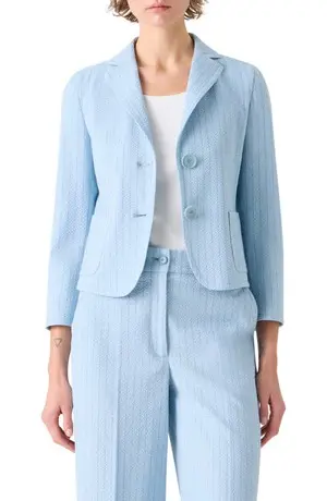 Akris Stripe Cotton Stretch Seersucker Jacket - Sky-dark Blue