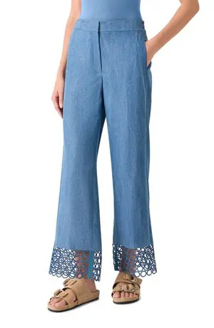 Akris Marlon Circle Lace Denim Wide Leg Pants