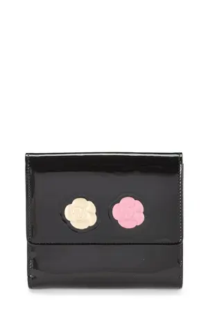 Chanel Patent Leather Camellia Compact Wallet - Black