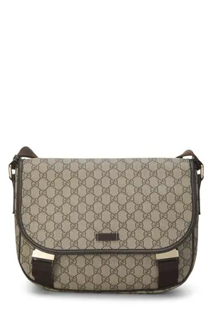 Gucci Gg Supreme Buckle Flap Messenger Bag - Brown