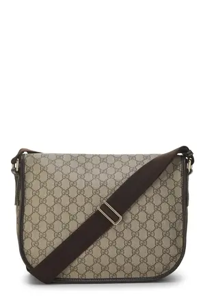 Gucci Gg Supreme Buckle Flap Messenger Bag - Brown