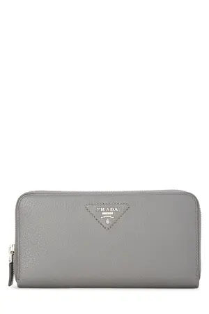 Prada Vitello Daino Zip Around Wallet - Grey