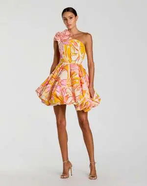 Mac Duggal One Shoulder Faille Mini Dress - Sunshine Multi