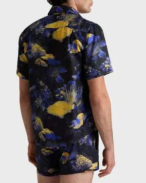 Vilebrequin Silk Bowling Shirt Coral Reef Shirt Courbis - Black