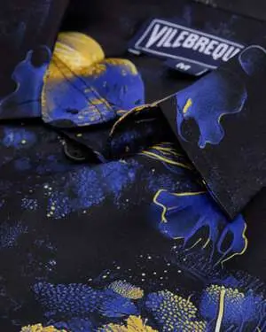 Vilebrequin Silk Bowling Shirt Coral Reef Shirt Courbis - Black