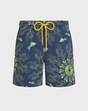 Vilebrequin Embroidered Swim Trunks Coral Mandala Limited Edition - Blue