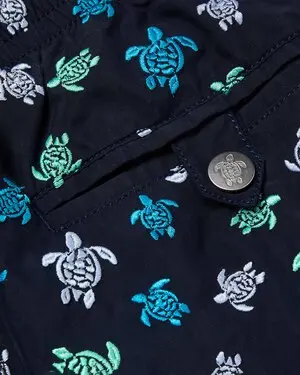 Vilebrequin Embroidered Micro Ronde Des Tortues Limited Edition Swim Trunks - Blue