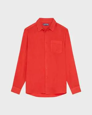 Vilebrequin Linen Shirt Solid Shirt Caroubis - Red