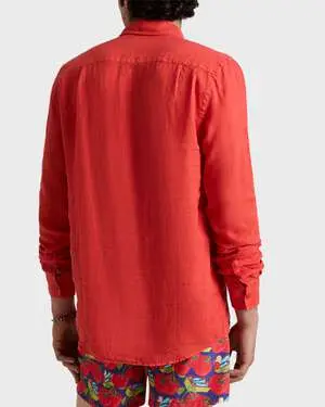 Vilebrequin Linen Shirt Solid Shirt Caroubis - Red