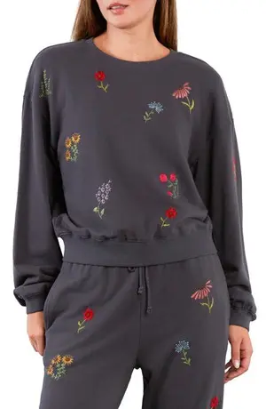 BILLY T Flower Burst Embroidered Cotton Sweatshirt - Iron Gate