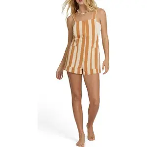 BILLABONG Beach Crush Stripe Short Overalls - Caramel Cafe
