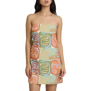 BILLABONG Strapless Cotton Minidress - Orange Multi