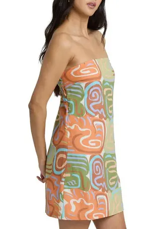 BILLABONG Strapless Cotton Minidress - Orange Multi