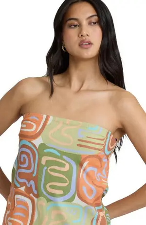 BILLABONG Strapless Cotton Minidress - Orange Multi