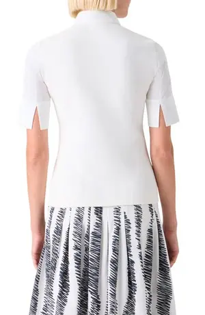 Akris Mixed Media Stretch Cotton Polo Shirt - Cream