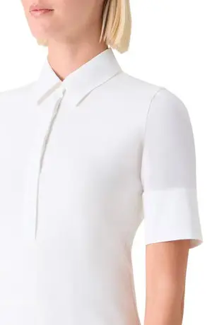 Akris Mixed Media Stretch Cotton Polo Shirt - Cream