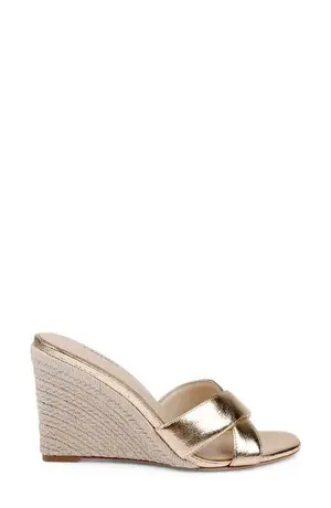 L'Agence Rosaline Espadrille Wedge Slide Sandal - Gold Crackle Leather