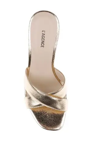 L'Agence Rosaline Espadrille Wedge Slide Sandal - Gold Crackle Leather