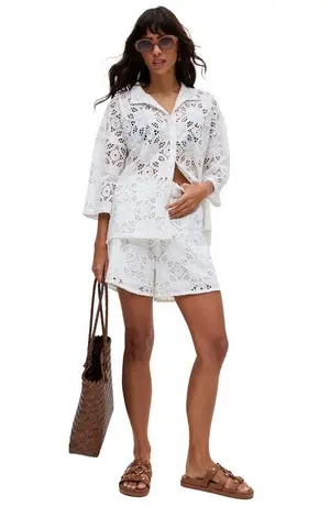 RAFFYA Shelli Broderie Anglaise Shirt - White