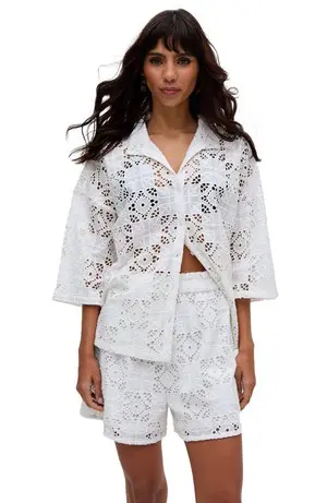 RAFFYA Shelli Broderie Anglaise Shirt - White