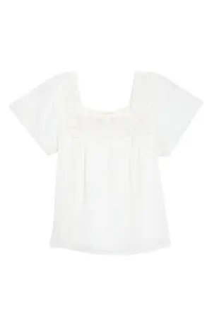 Lucky Brand Lace Mesh Square Neck Top - Cream