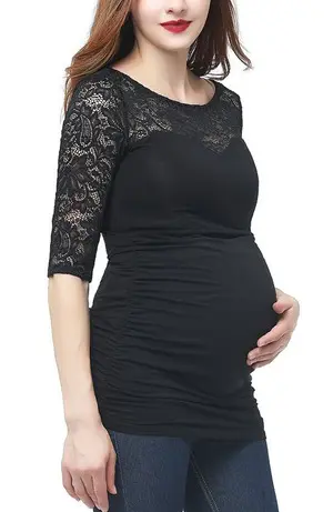 KIMI + KAI Maternity Lace Trim Top