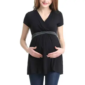 KIMI + KAI Maternity Nursing Colorblock Tunic Top - Black