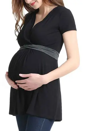 KIMI + KAI Maternity Nursing Colorblock Tunic Top - Black