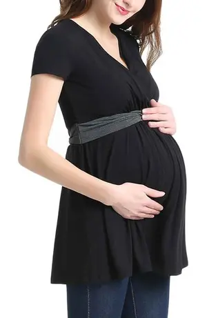 KIMI + KAI Maternity Nursing Colorblock Tunic Top - Black