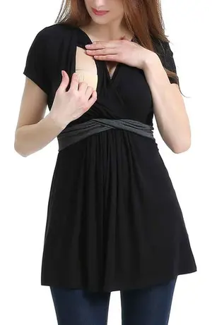 KIMI + KAI Maternity Nursing Colorblock Tunic Top - Black