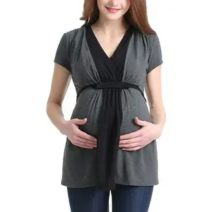 KIMI + KAI Maternity Colorblock Nursing Top - Gray