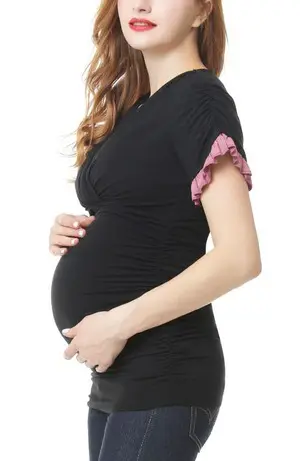 KIMI + KAI Maternity V-neck Nursing Top - Black