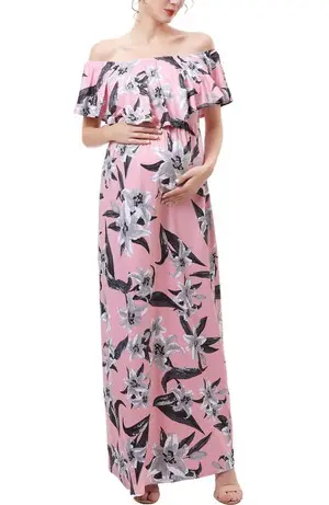 KIMI + KAI Artemis Off The Shoulder Maternity Nursing Maxi Dress - Multicolored
