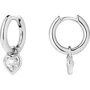 MADE BY MARY Cz Heart Huggie Hoop Earrings - Silver