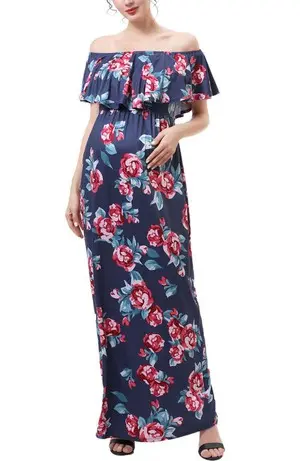 KIMI + KAI Calanthe Off The Shoulder Maternity Nursing Maxi Dress - Multicolored